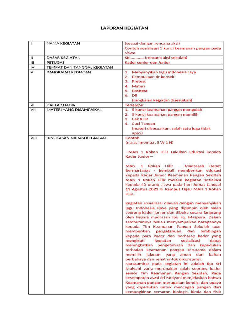 Format Laporan Pelaksanaan Kegiatan PJAS | PDF