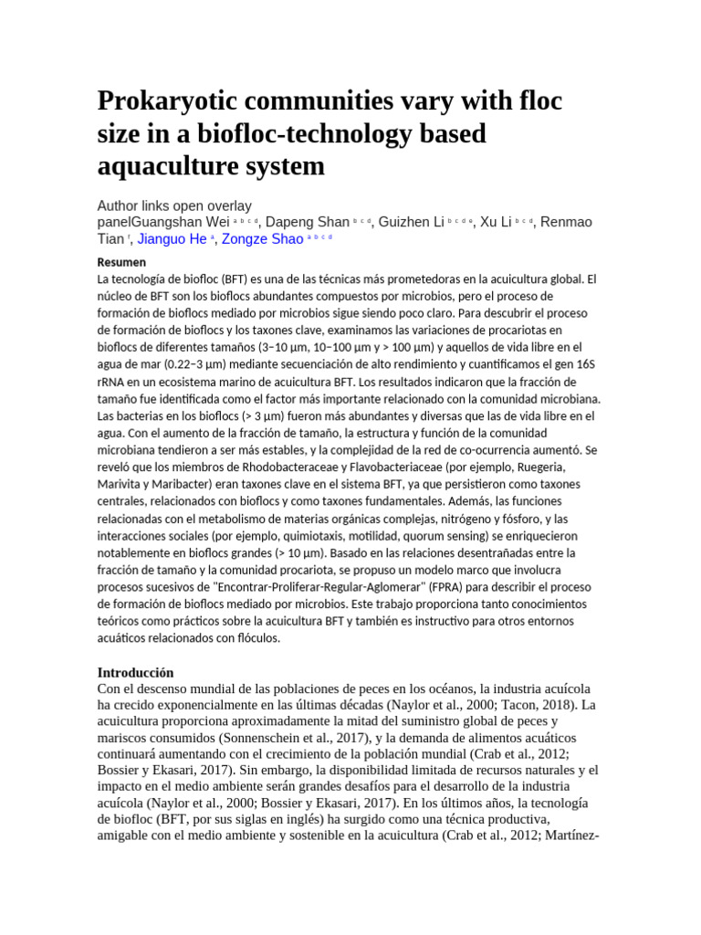 Prokaryotic Communities Vary With Floc Size in A Biofloc | PDF ...