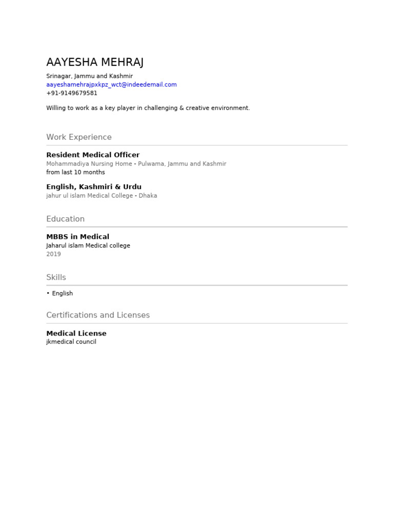 Resume A Ayesha Mehra J | PDF