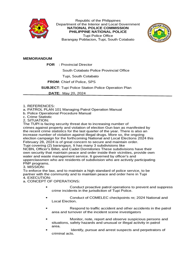 POLICE-OPERATION-PLAN | PDF | Police | Crimes