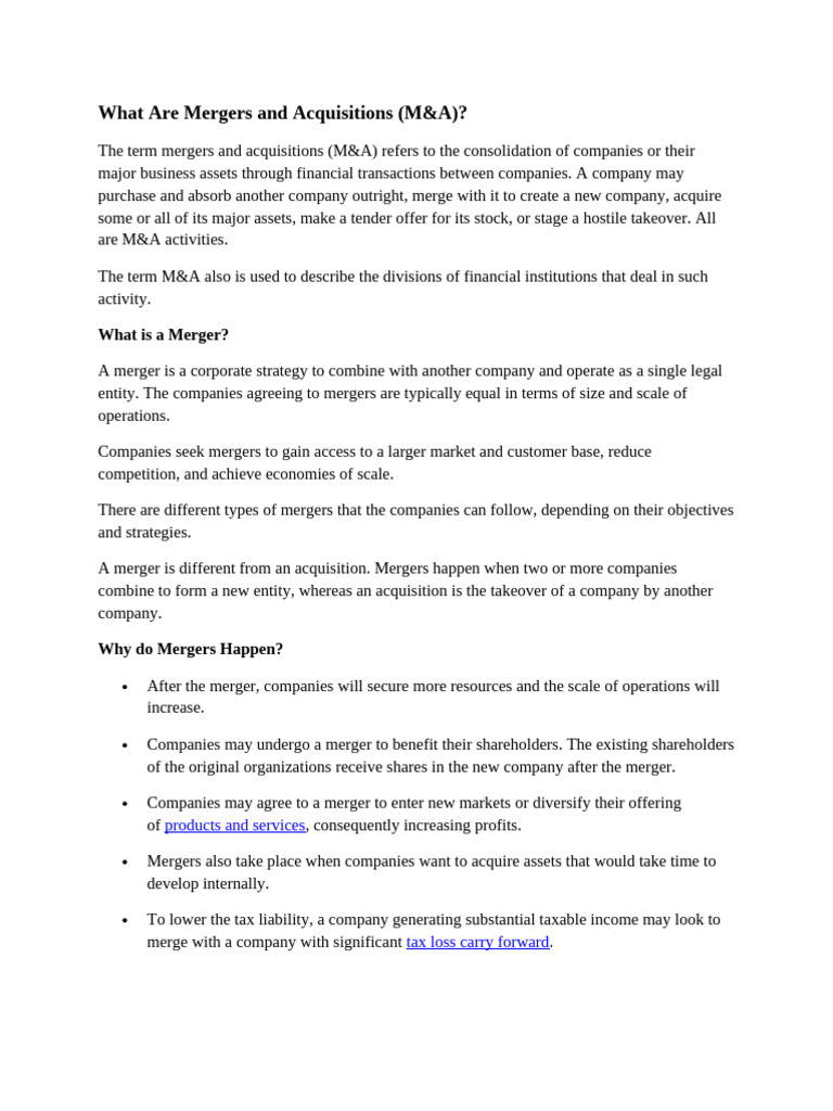 Understanding Mergers and Acquisitions | PDF | Mergers And Acquisitions ...