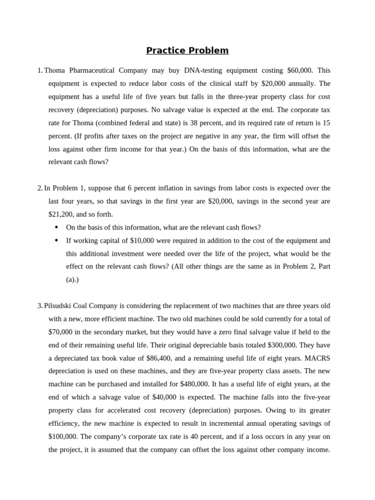 Corporate Finance Practice Problems | PDF | Depreciation | Economies
