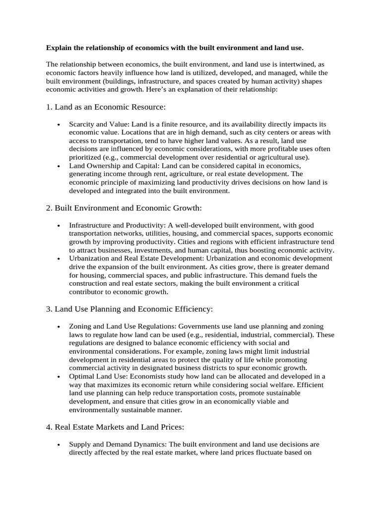 Explain The Relationship of Economics With The Built Environment and ...
