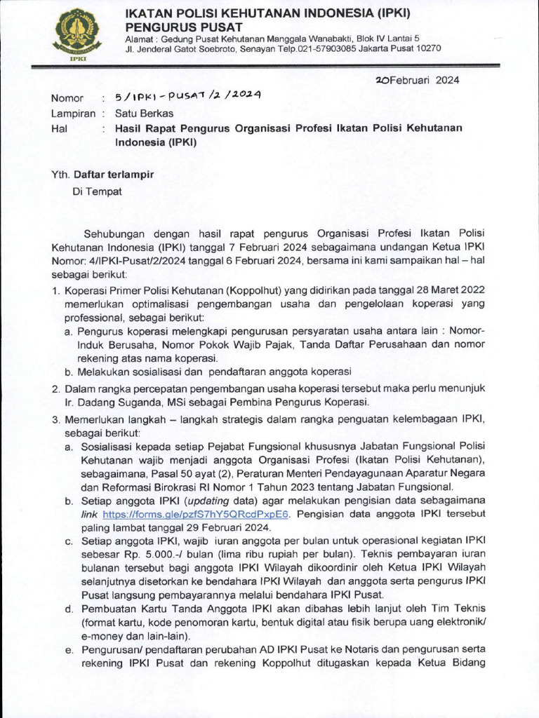 Hasil Rapat Pengurus Organisasi Profesi IPKI | PDF