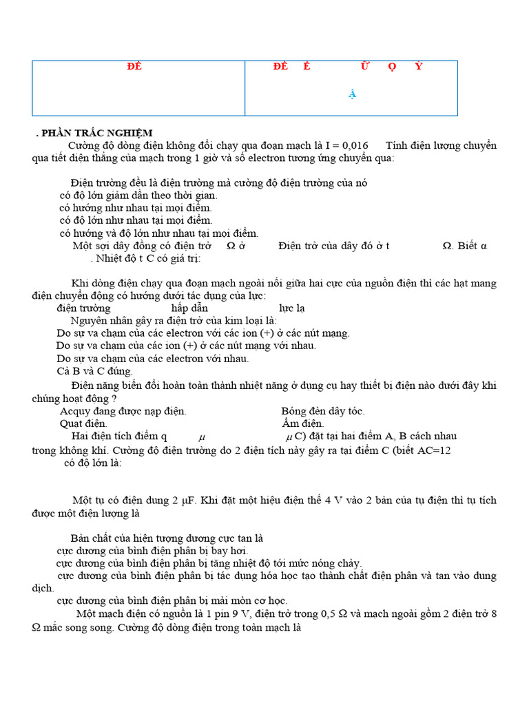 De KT Giua HK1 Vat Li 11 Hs | PDF