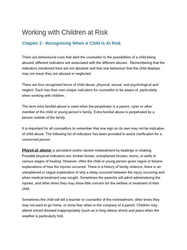 Recognizing Child Abuse Indicators | PDF | Cognitive Behavioral Therapy ...