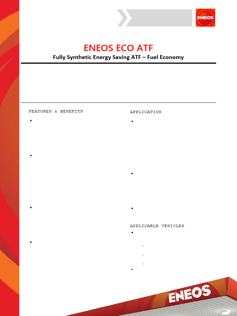 ENEOS-ECO-ATF-FULLY-SYNTHETIC-PDS | PDF | Automatic Transmission | Motor Vehicle