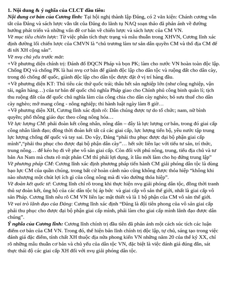 Đề Cương Lịch Sử Đảng Csvn | PDF