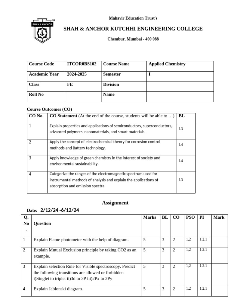 Module 4 Assignment AC 24 25 | PDF | Spectroscopy | Emission Spectrum