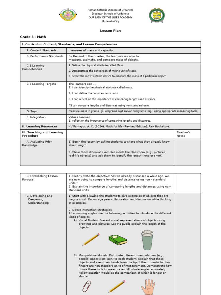Math1 - Monses, Maricel R. Lesson Plan | PDF | Kilogram | Educational ...