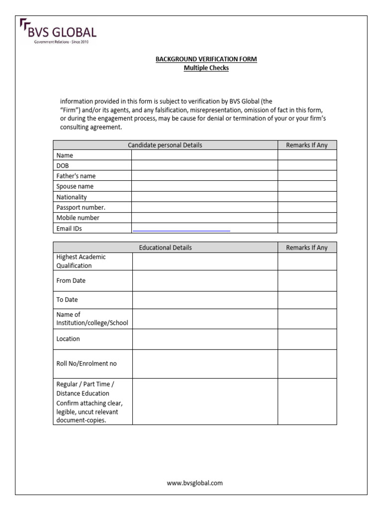 BGV Form - Multiple Checks | PDF | Nolo Contendere | Securities (Finance)
