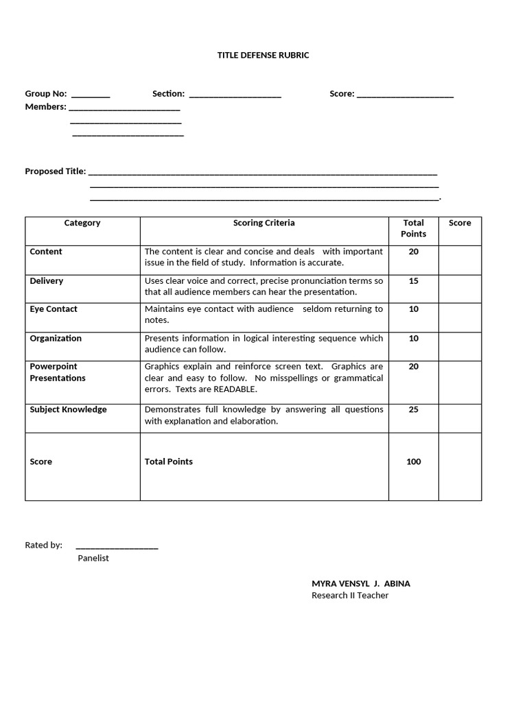Title Defense Rubric | PDF