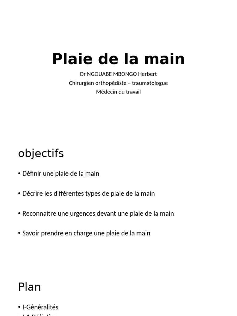 Prise en charge des plaies de la main | PDF | Main | Saignement