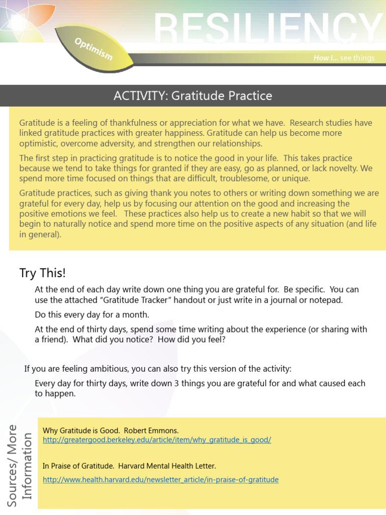 Resiliency - ACTIVITY Gratitude Practice 005202 | PDF