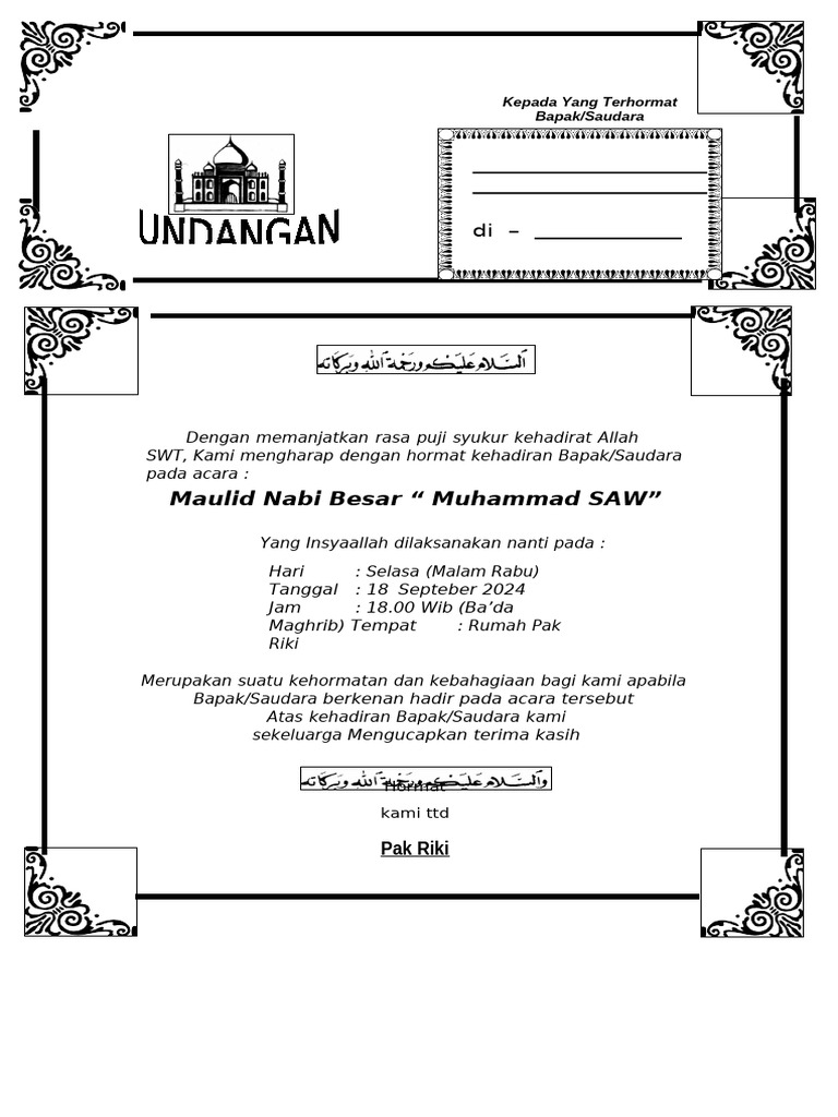 Undangan Maulid Nabi di Rumah Pak Riki | PDF