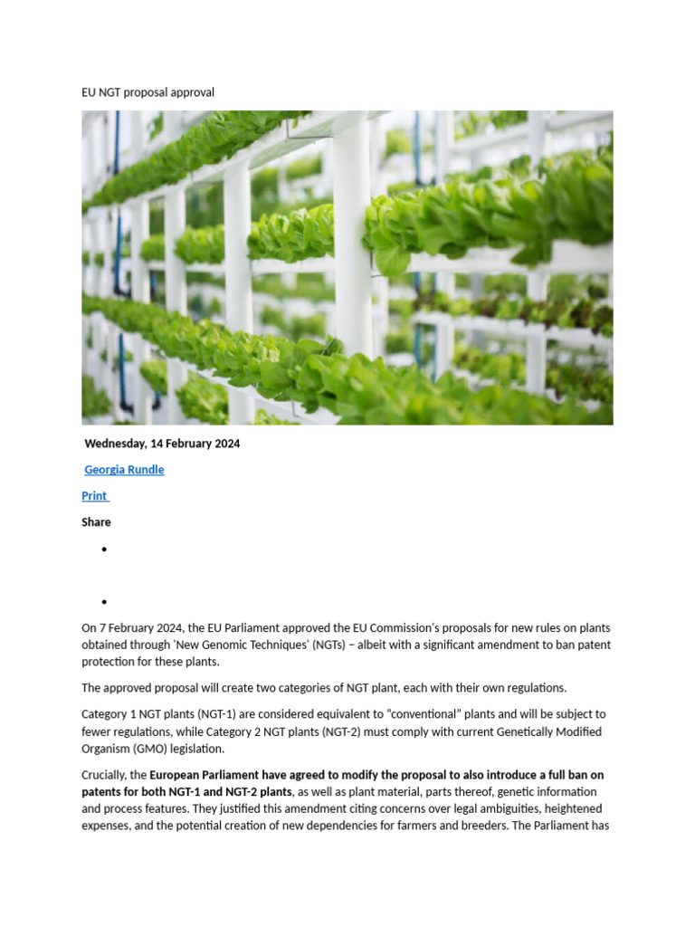 EU NGT Proposal Approval | PDF | Genetically Modified Organism | Genetic Engineering