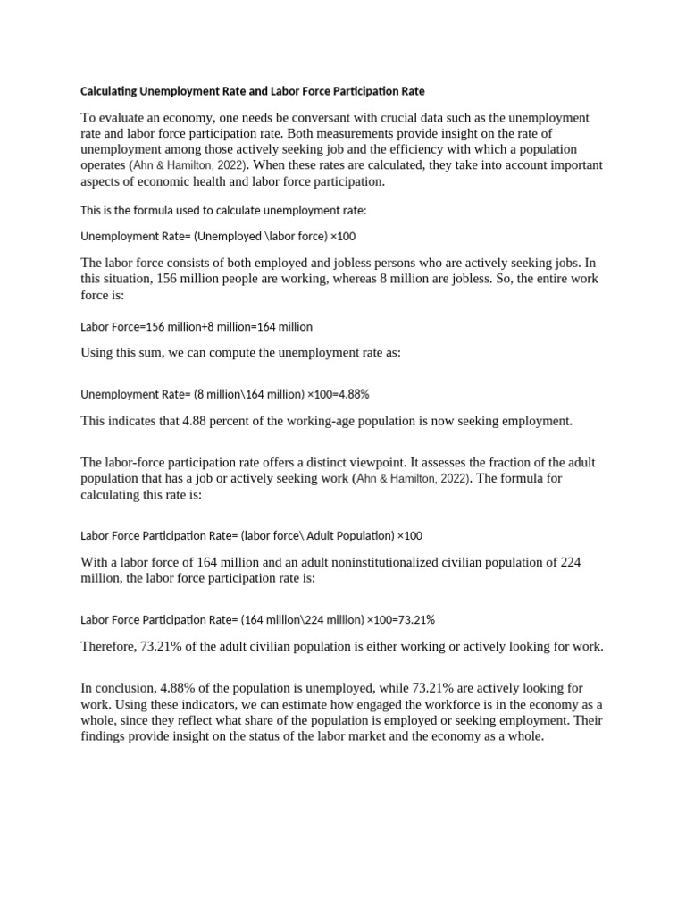 Calculating Unemployment Rate and Labor Force Participation Rate | PDF