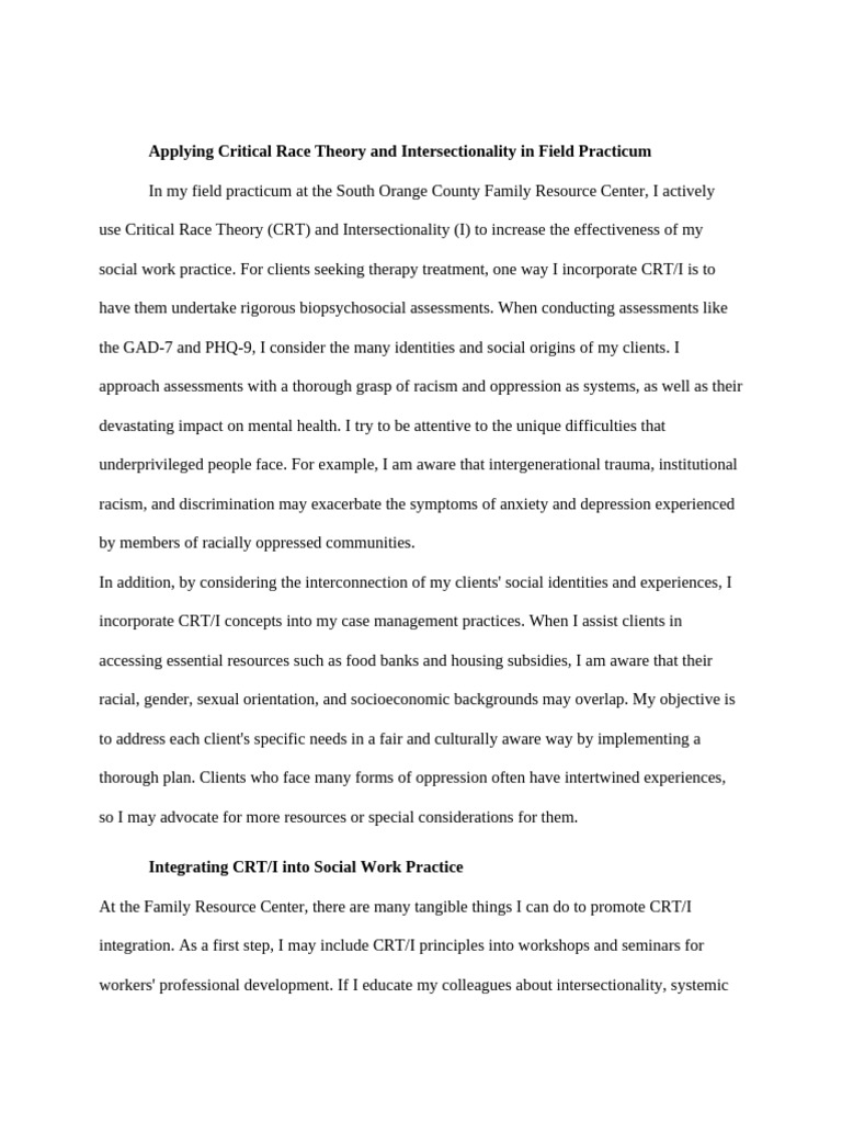 Integrating Critical Race Theory and Intersectionality in Social Work ...