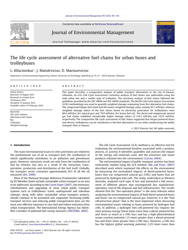 Paper 7 (LCA On Trolybuses) | PDF | Life Cycle Assessment | Fuels