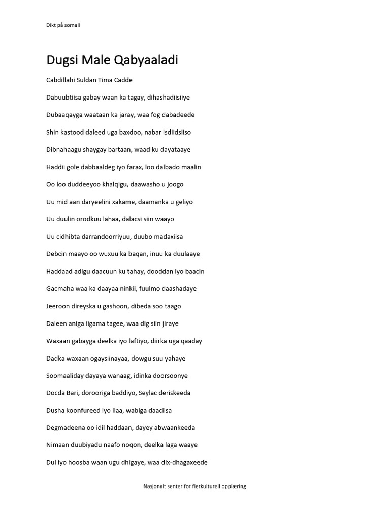 Somali Poetry on Unity and Identity | PDF