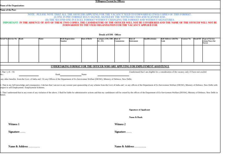 Willingness Format For Officers | PDF