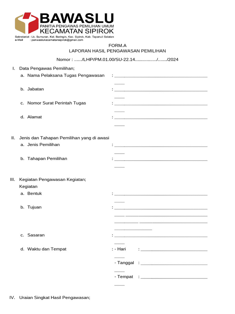 Draft FORMULIR MODEL A-LHPP (PTPS) (6) | PDF