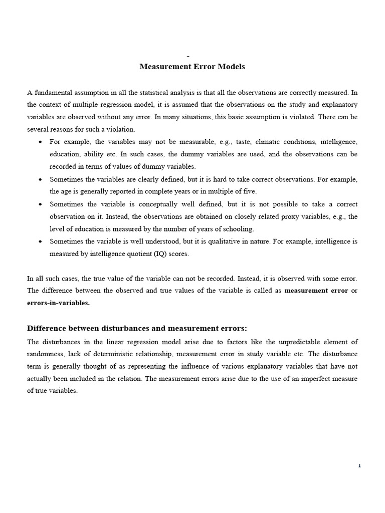 Measurement Error Edit - Removed | PDF | Errors And Residuals | Linear ...
