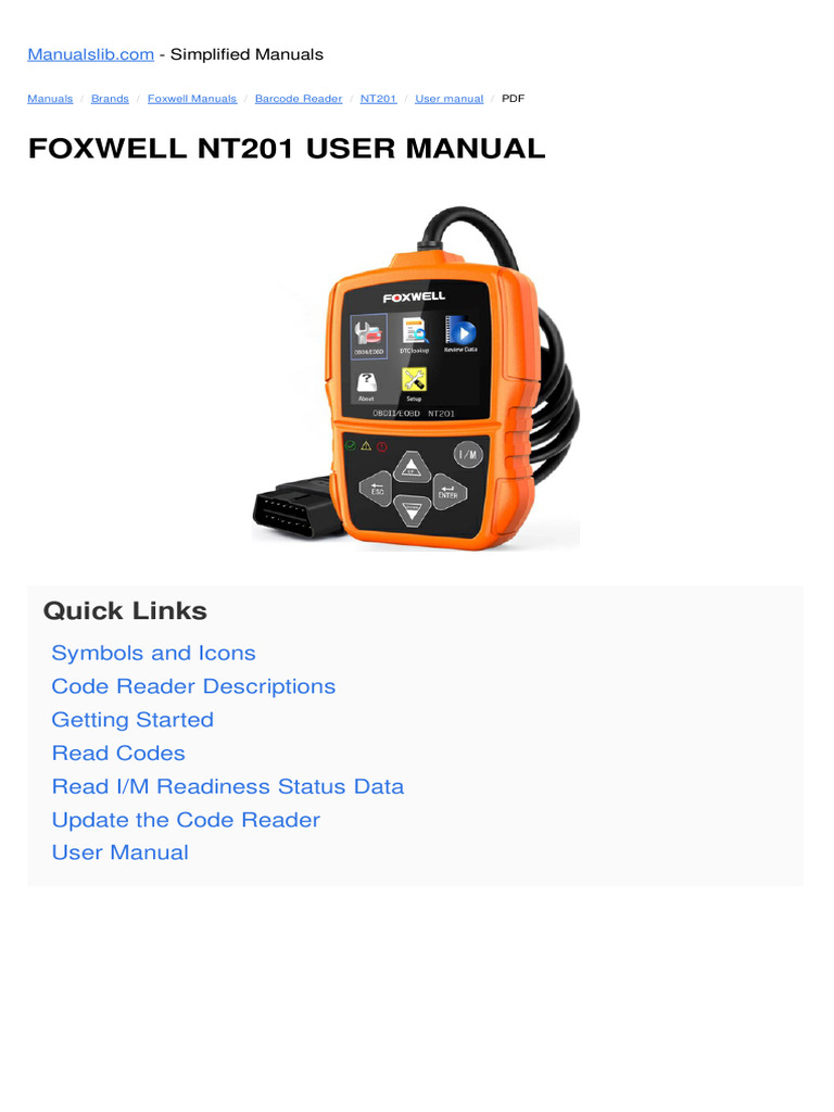 Foxwell NT201 OBD-II Car Scan Tool Full User's Manual (Not Quick Start ...