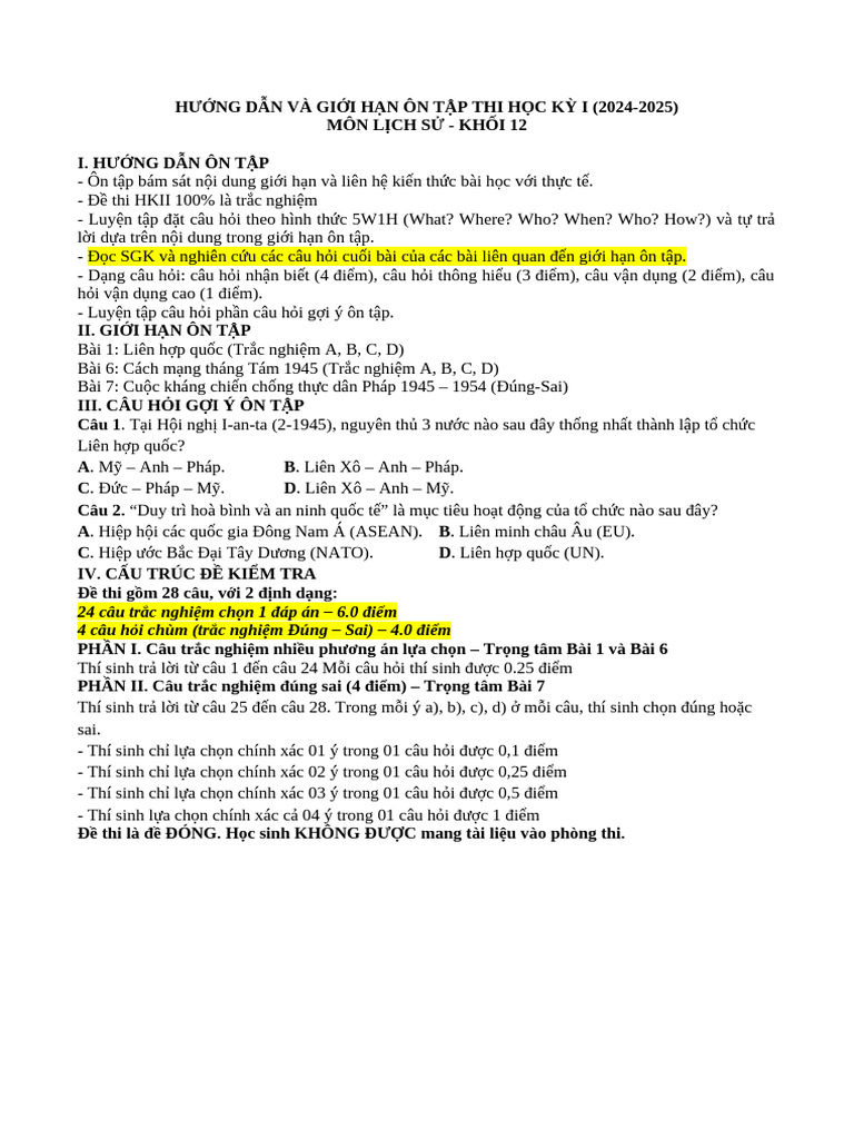 2425-HKI-Su 12 Gioi Han On Tap | PDF