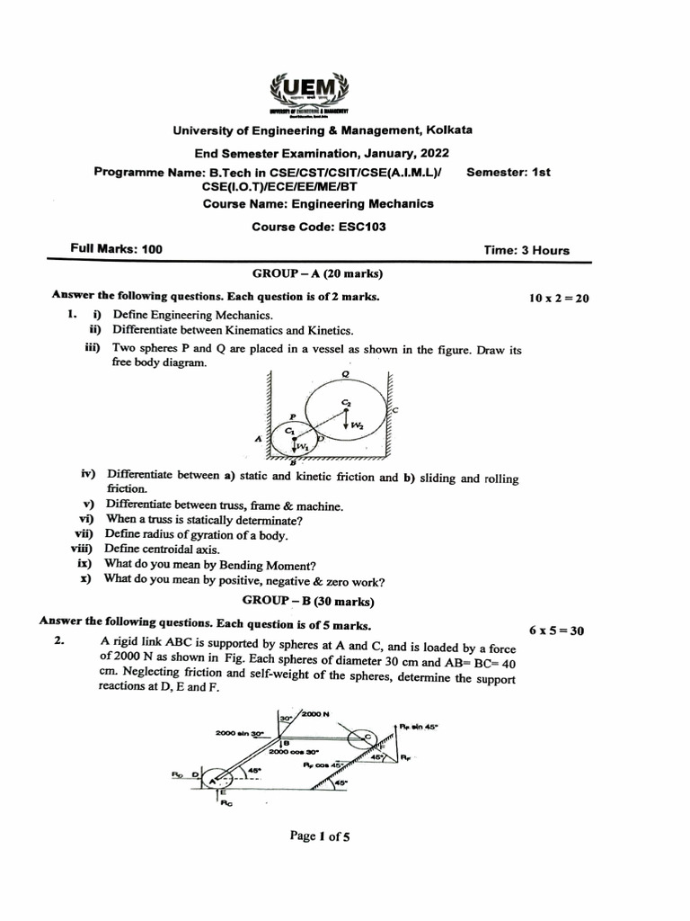 Engineering Mechanics Exam Questions | PDF | Force | Ladder