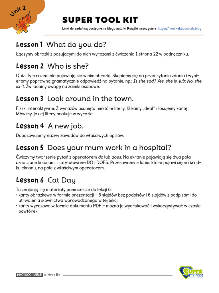 Super Heroes 3 Unit 2 Super Tool Kit | PDF