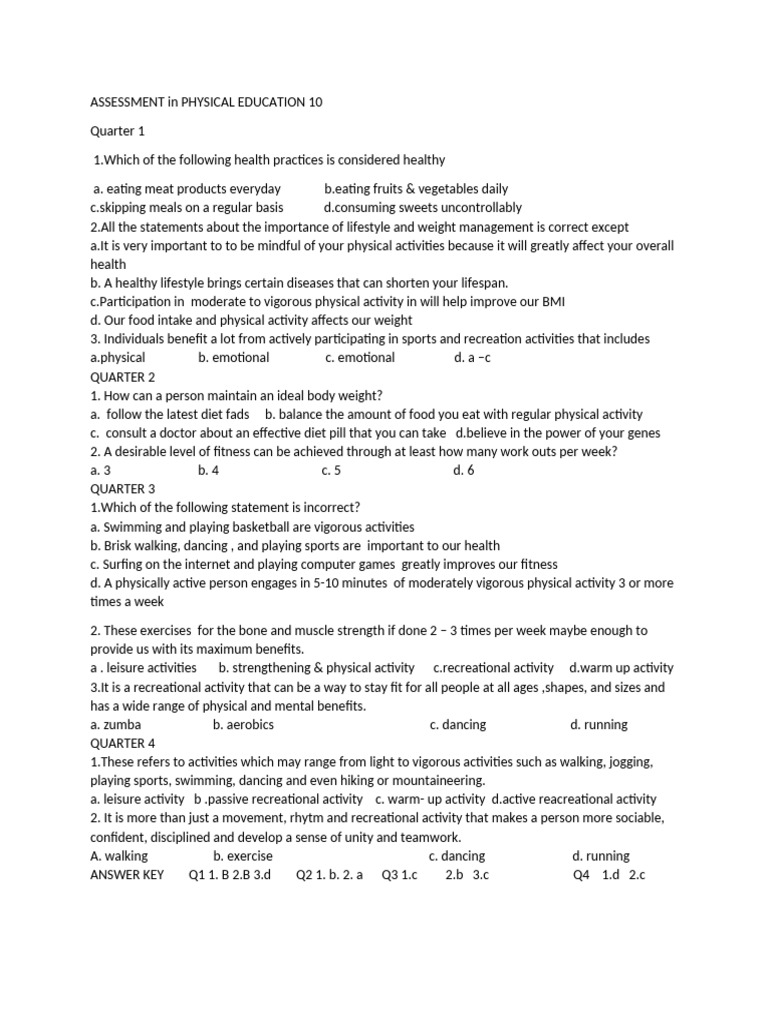 Physical Education Assessment Guide | PDF | Physical Fitness | Physical ...