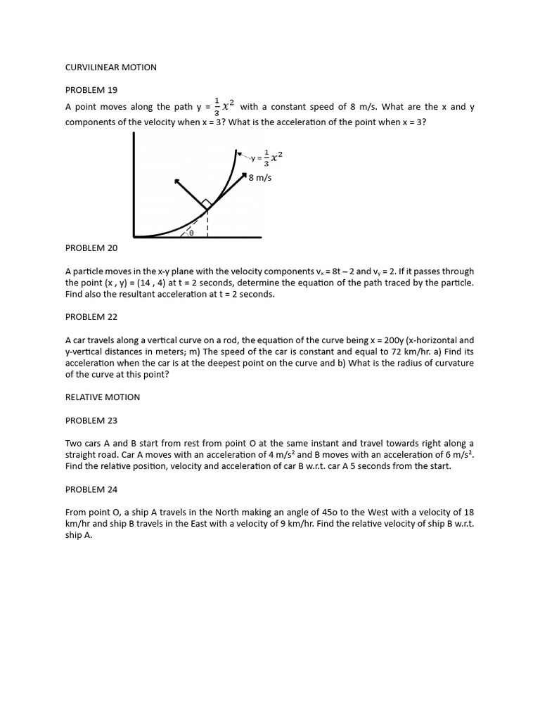 Curvilinear Motion Problem Sets | PDF