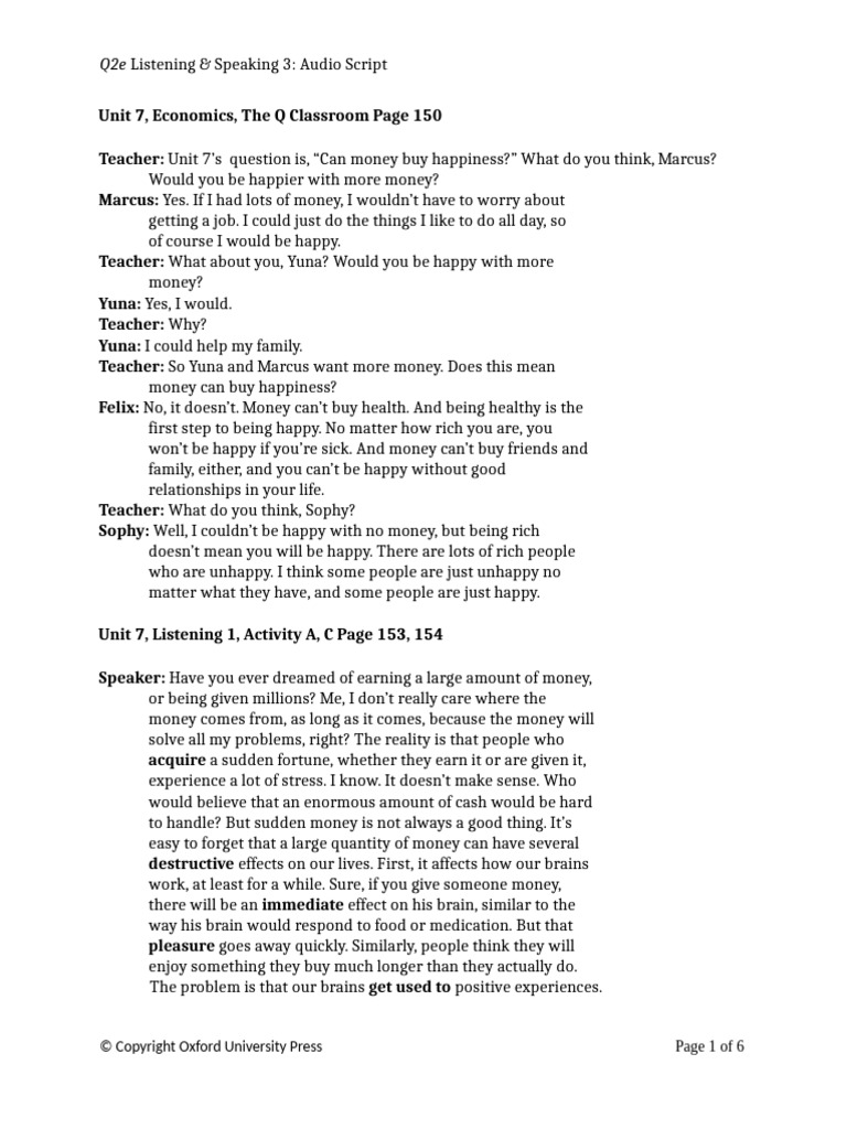 Q2e - LS3 - U07 - AudioScript FULL HD | PDF | Feeling | Happiness
