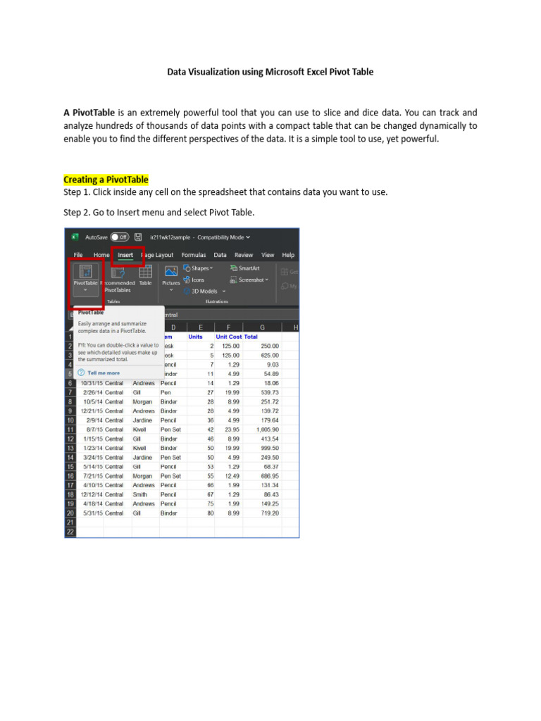 Data Visualization Using Microsoft Excel Pivot Table 1 | PDF | Computing | Data Management