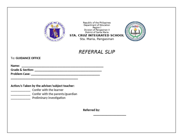 Student Referral Slip Template | PDF