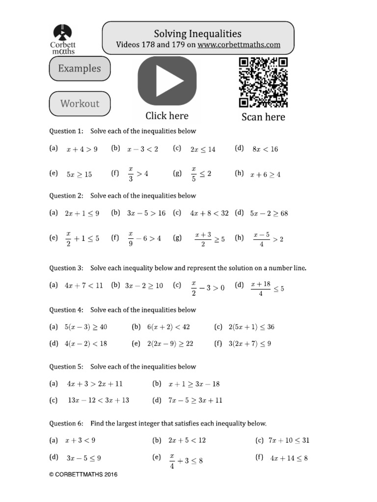 Inequality Worksheet | PDF