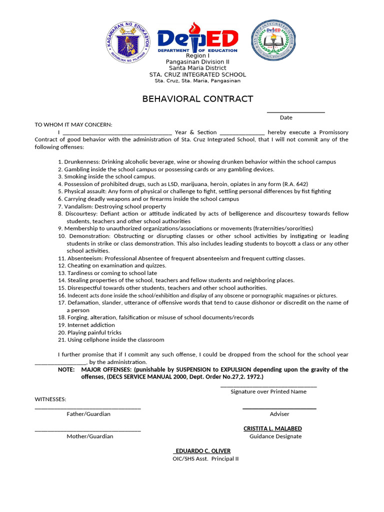 Guidance 4 Behavioral Contract | PDF