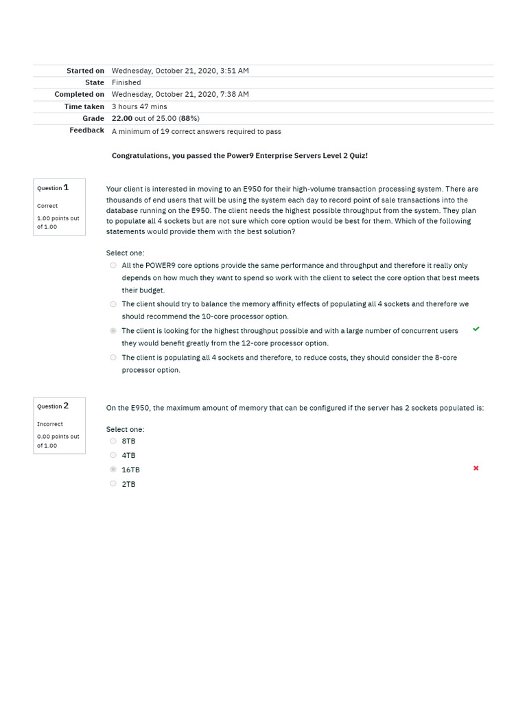 POWER9 Enterprise Servers Level 2 Quiz_ Attempt Review1 | PDF ...