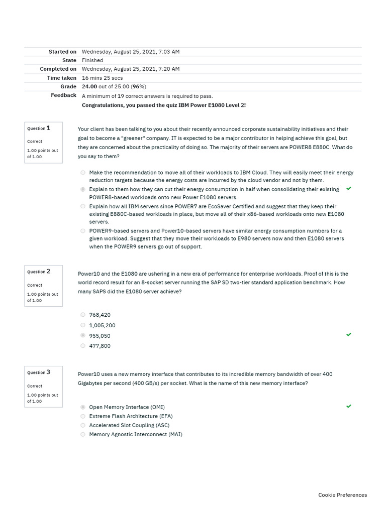 IBM Power E1080 Level 2 Quiz - Attempt Review | PDF | Computer Hardware | Computing