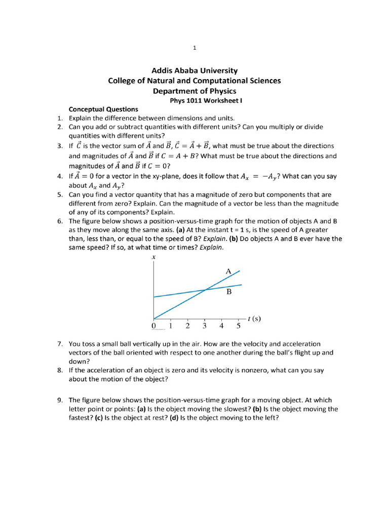 Phys 1011 Workshet - 1 - Chs. - 1 - 7 | PDF