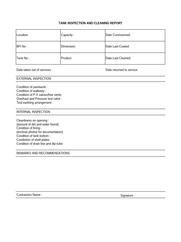 Tank Inspection and Cleaning Report | PDF