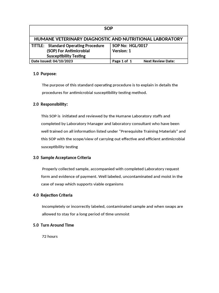 AST SOP | PDF | Microbiology
