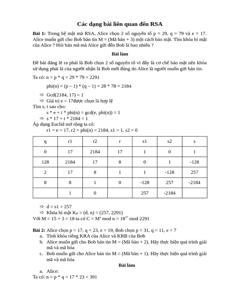 Bài tập RSA | PDF