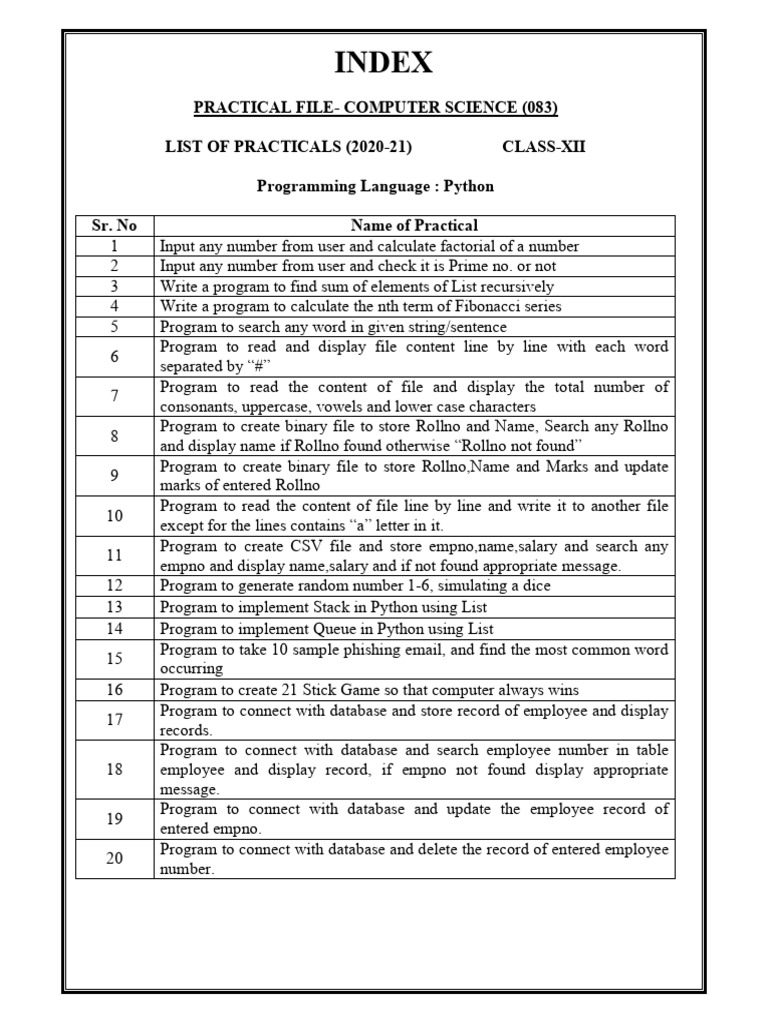 Python Practical Programs for Class XII | PDF | Queue (Abstract Data ...