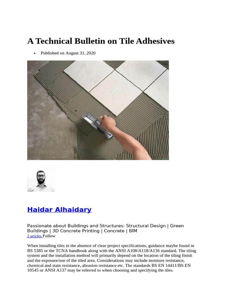 Tile Adhesives: Types and Standards Guide | PDF | Polyurethane | Epoxy