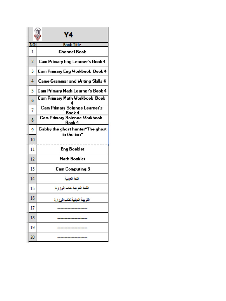 Year 4 Book List | PDF