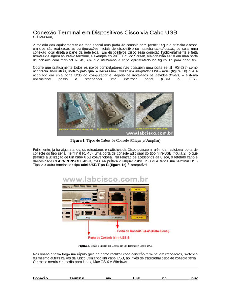 Conexão Terminal Cisco via USB Guide | PDF | USB | Linux