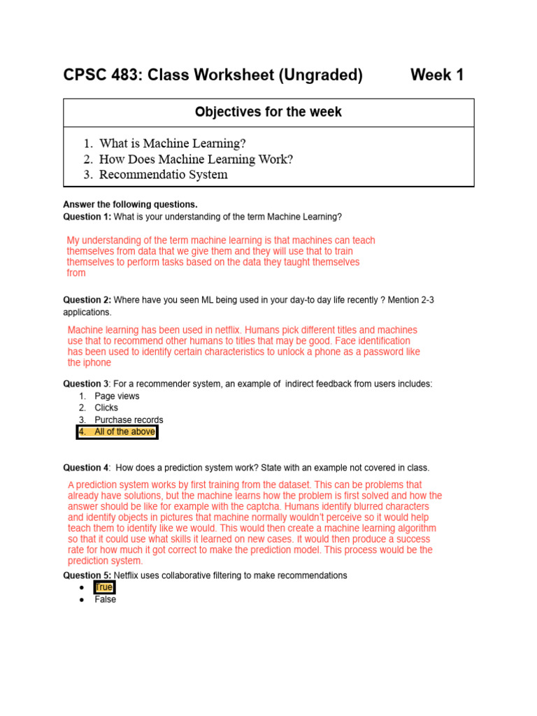 Cps C 483 Class Worksheets Week 1 | PDF