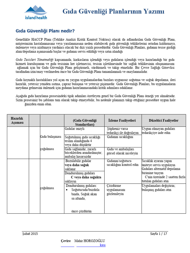 Gida Güvenli̇ği̇ Plani Nedi̇r | PDF